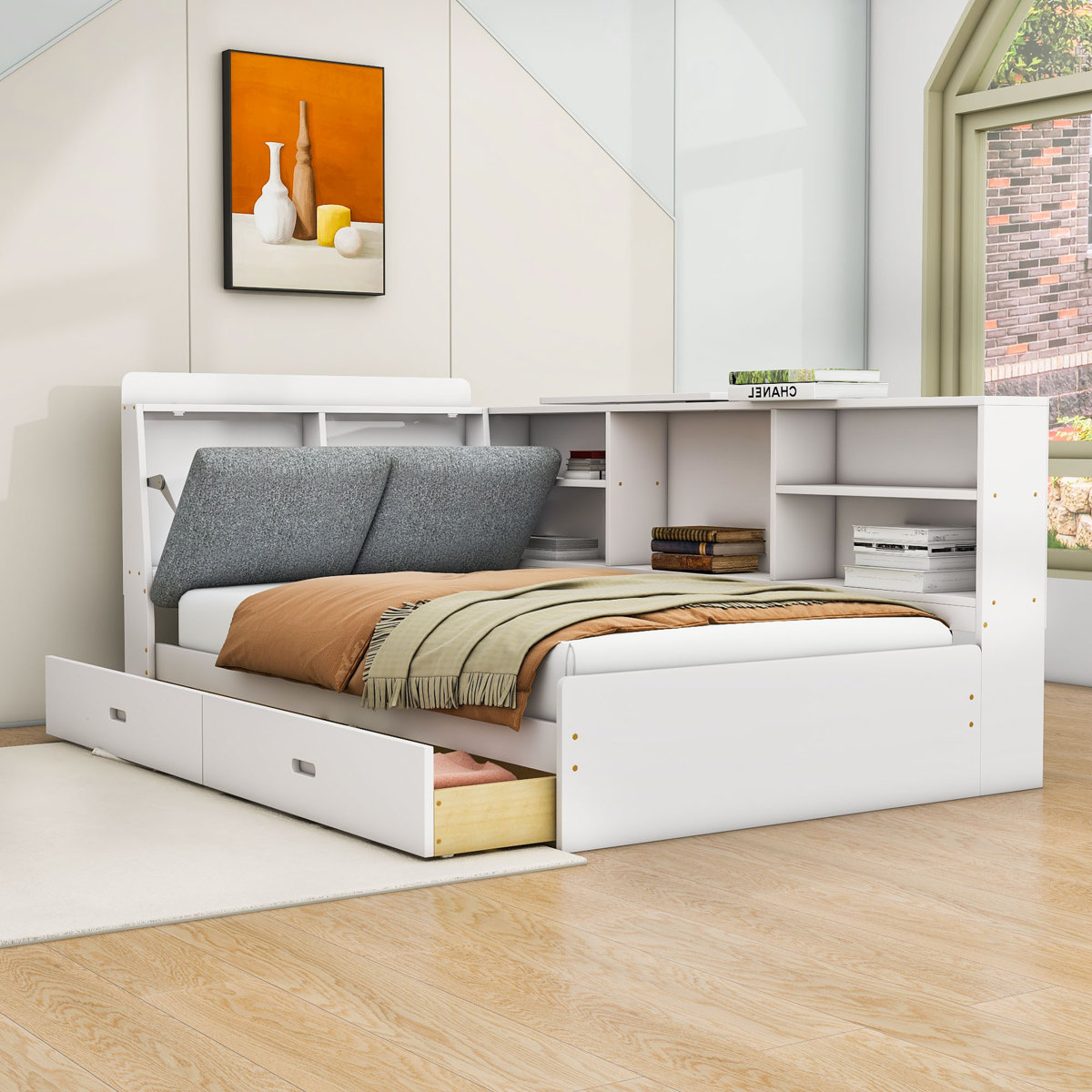 Latitude Run® Johnnel Twin Wood Platform Bed with Shelves and Drawers | Wayfair